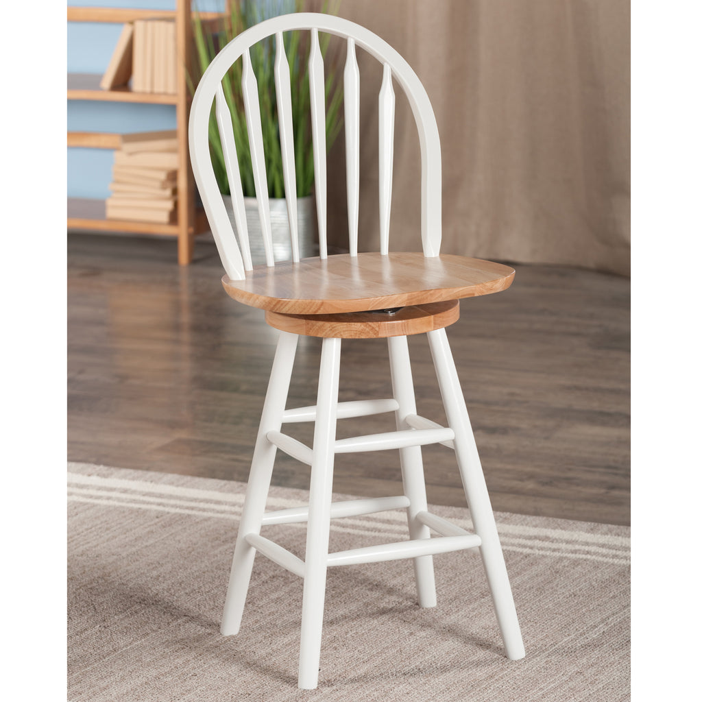 Wagner 24" Arrow-Back Windsor Swivel Seat Bar Stool Natural & White ...
